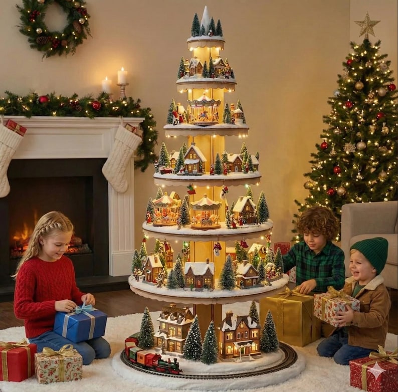 Christmas Village Tree Display DIY Plan; Digital CNC Cutting Files ...