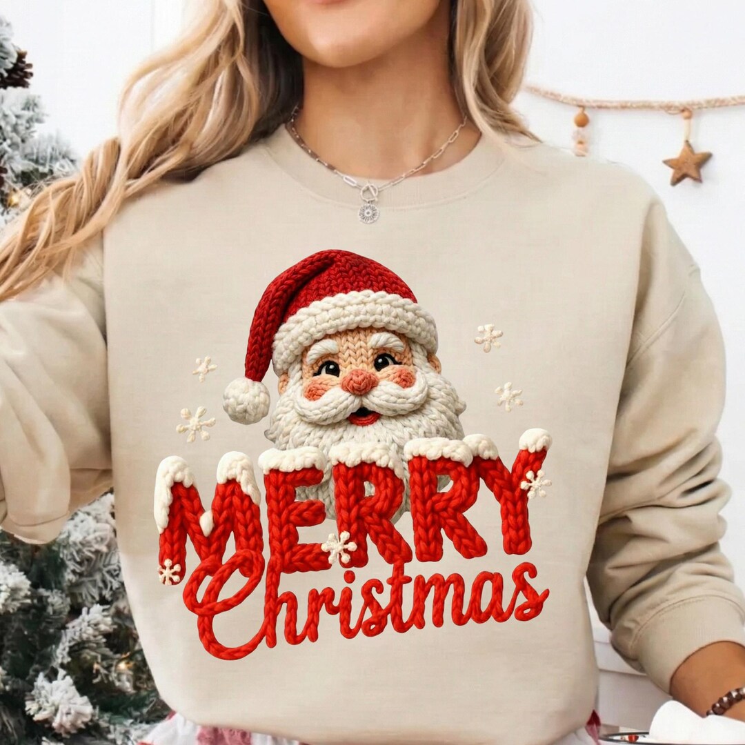 Embroidery Santa PNG, 3D Puff Christmas Sublimation, Knitted Santa ...