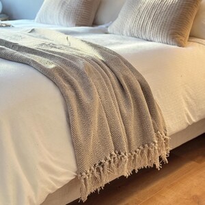 Luxury Woven 100% Cotton Natural Beige Brown Tweed Herringbone Sofa/bed ...