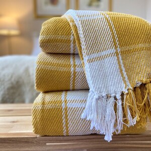 Woven Luxury 100% Cotton Mustard Yellow Ochre / White Tartan Checked ...