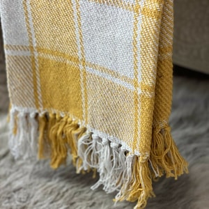 Woven Luxury 100% Cotton Mustard Yellow Ochre / White Tartan Checked ...