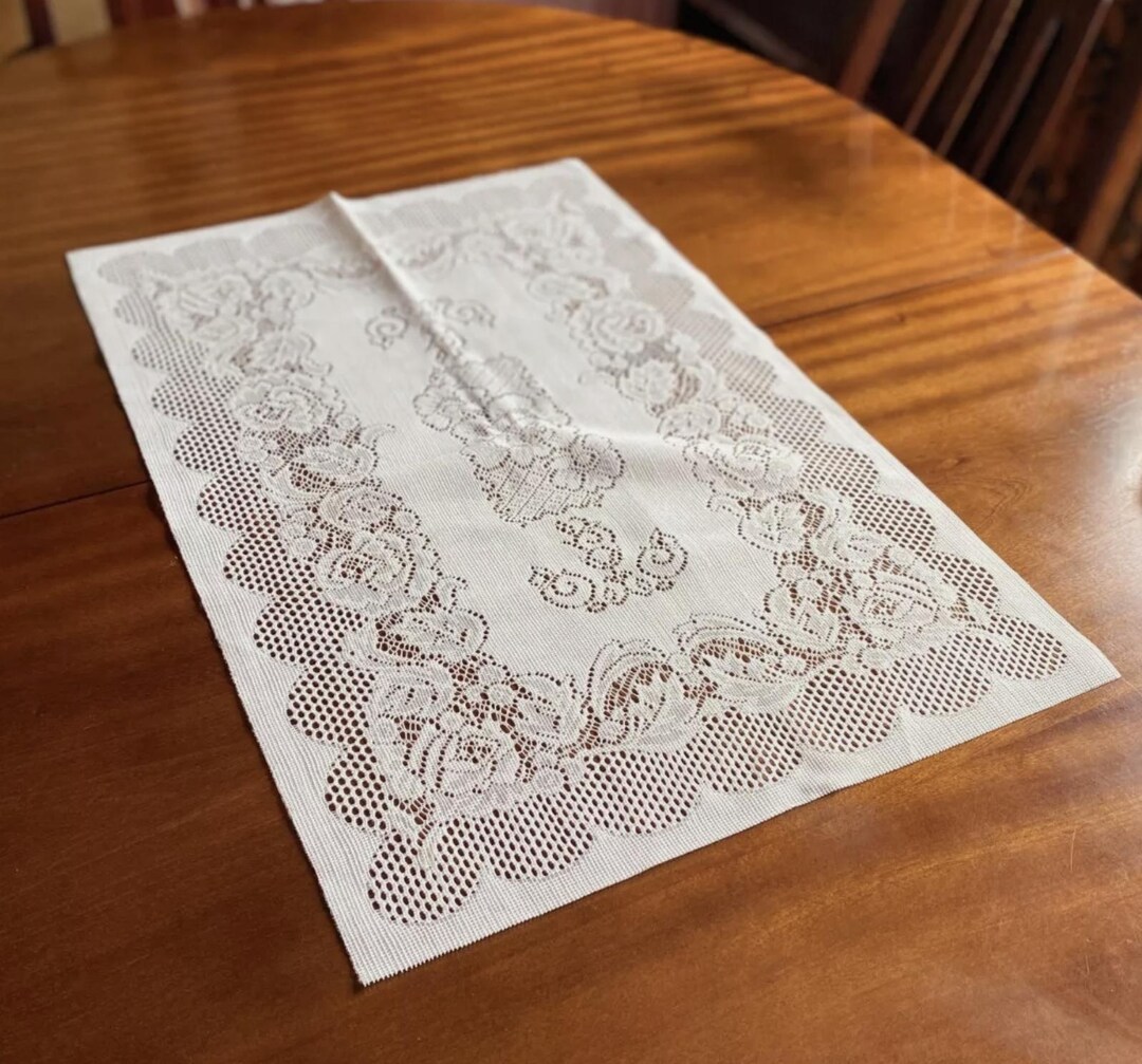Large Table Centrepiece Crochet Knitted Lace Woven Ivory Cream Tray ...
