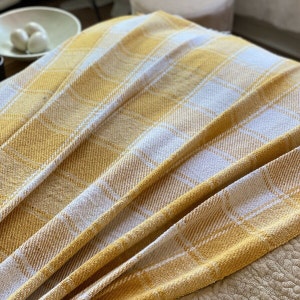 Woven Luxury 100% Cotton Mustard Yellow Ochre / White Tartan Checked ...