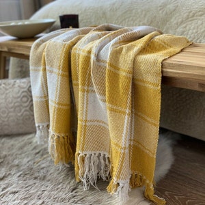 Woven Luxury 100% Cotton Mustard Yellow Ochre / White Tartan Checked ...