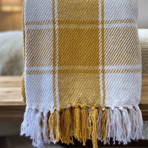 Woven Luxury 100% Cotton Mustard Yellow Ochre / White Tartan Checked ...