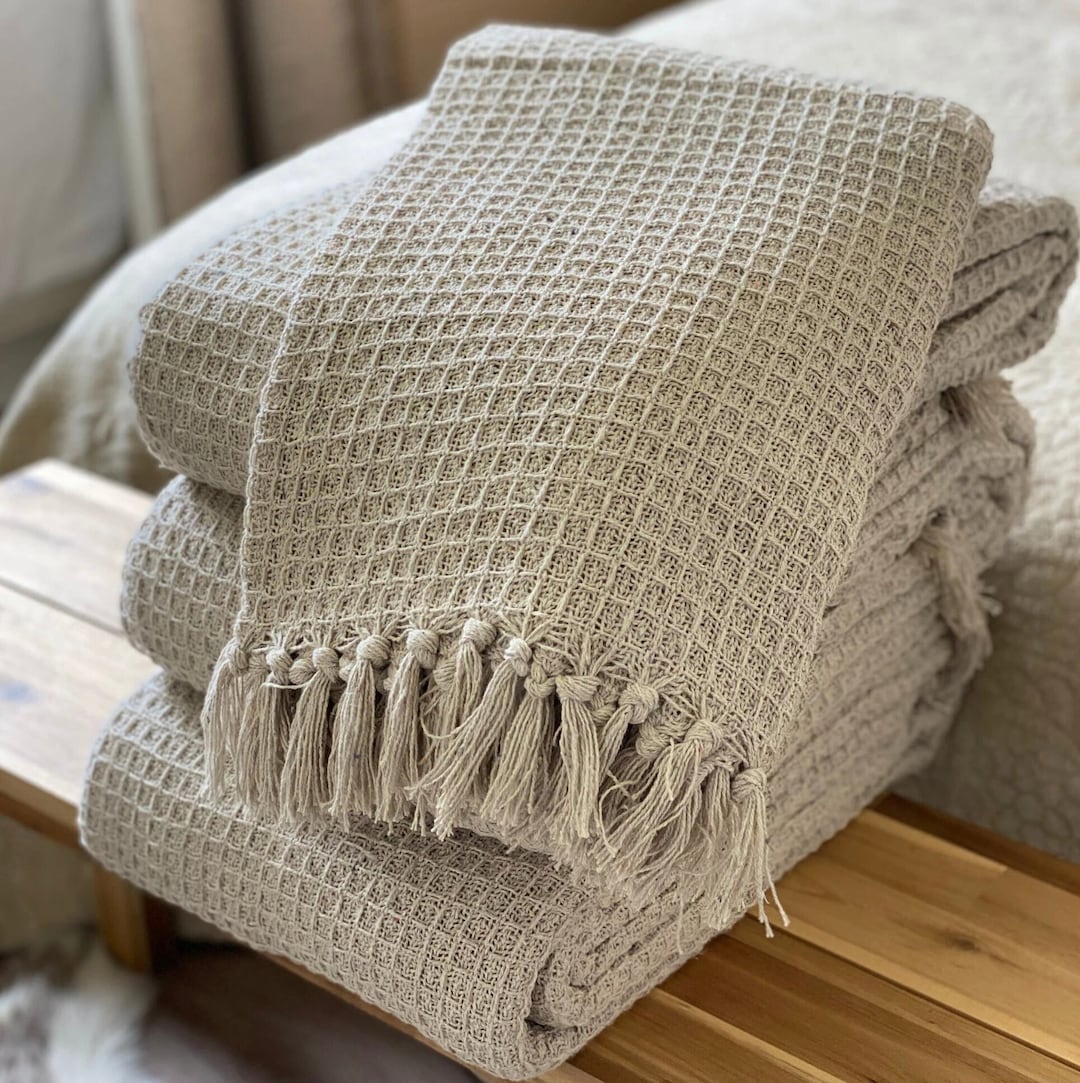 Luxury Woven 100% Cotton Natural Oatmeal Beige Plain Minimalist ...