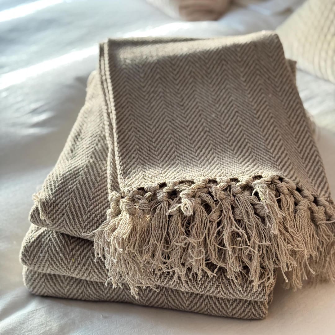 Luxury Woven 100% Cotton Natural Beige Brown Tweed Herringbone Sofa/bed ...