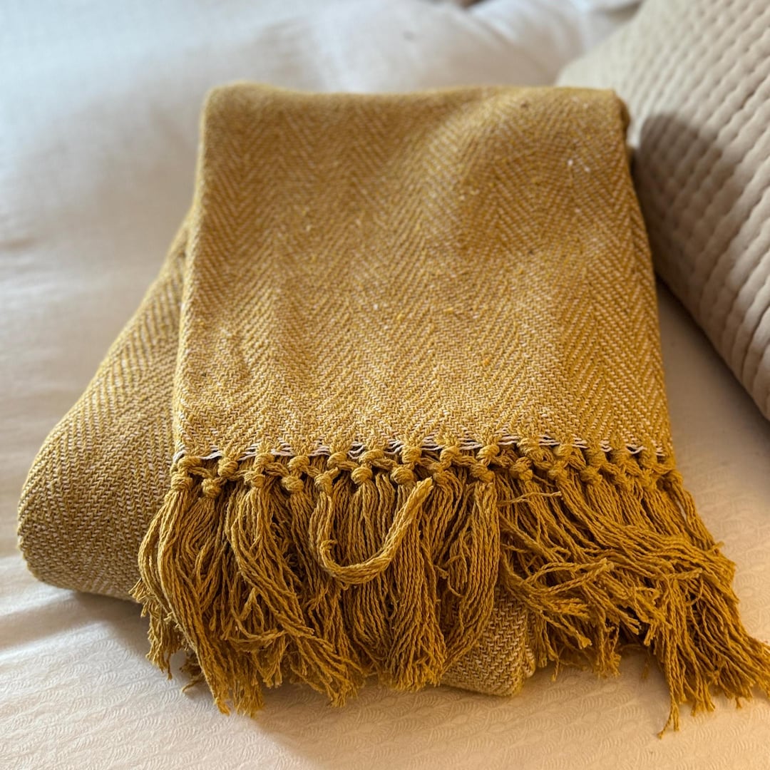 Luxury Woven 100% Cotton Mustard Yellow Ochre Tweed Herringbone Sofa ...