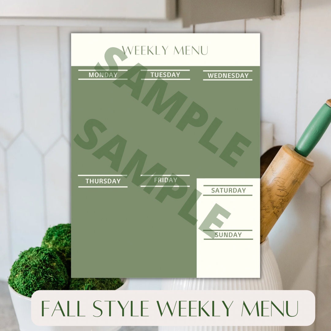 Printable Weekly Meal Planner Fall Style Menu - Etsy