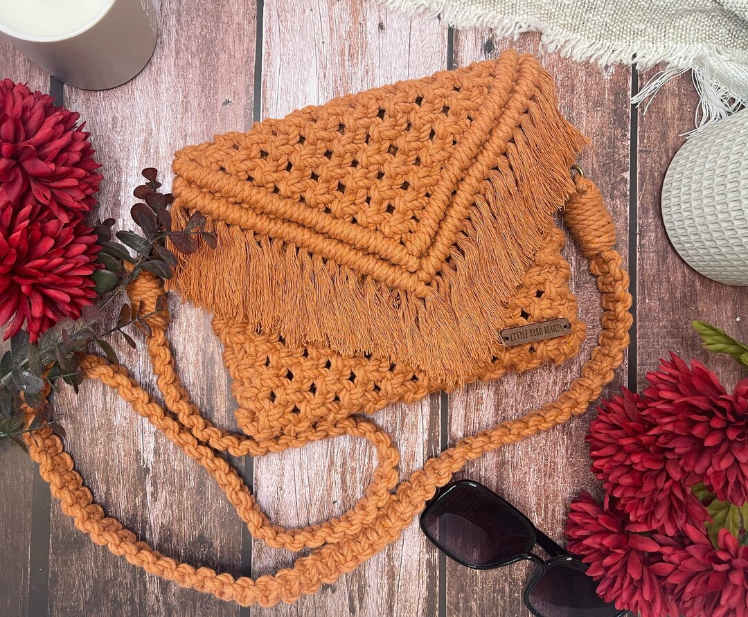 Burnt Orange 'max' Macramé Arrow Weave Envelope Clutch Bag With ...