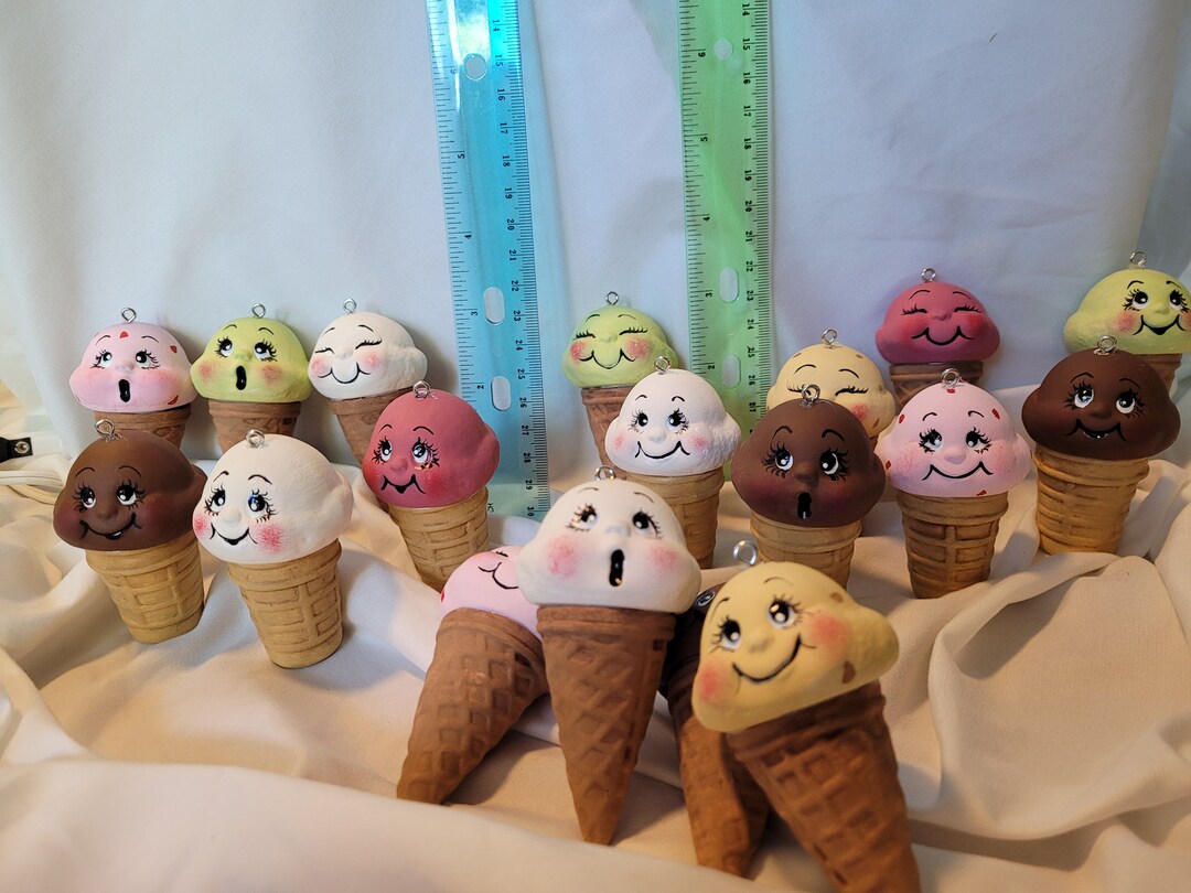 FREE USA Ship! Custom ( 4 ) Ice Cream Cone Ornaments! Quality Ceramic ...