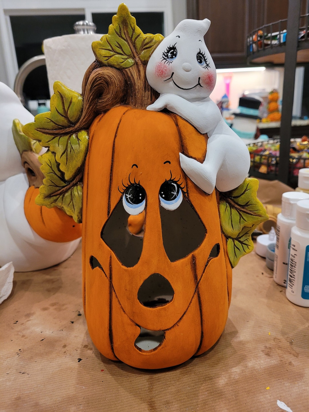 FREE USA Shipping Large Ghost Climbing Pumpkin Light-up Custom Painted ...