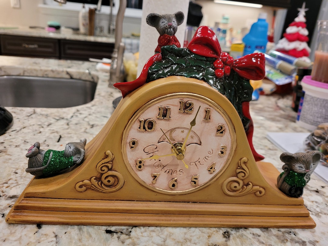 FREE USA Ship Mice on Working Mantle Clock Set Custom Finish Ceramic ...