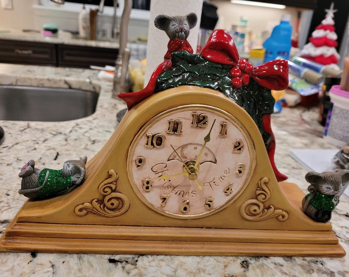 FREE USA Ship! Mice on Working Mantle Clock Set! Custom Finish Ceramic ...