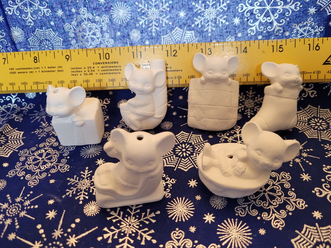 Mini MICE Ornaments ( Set of 6 )! U Paint Ceramic Bisque! Unpainted ...