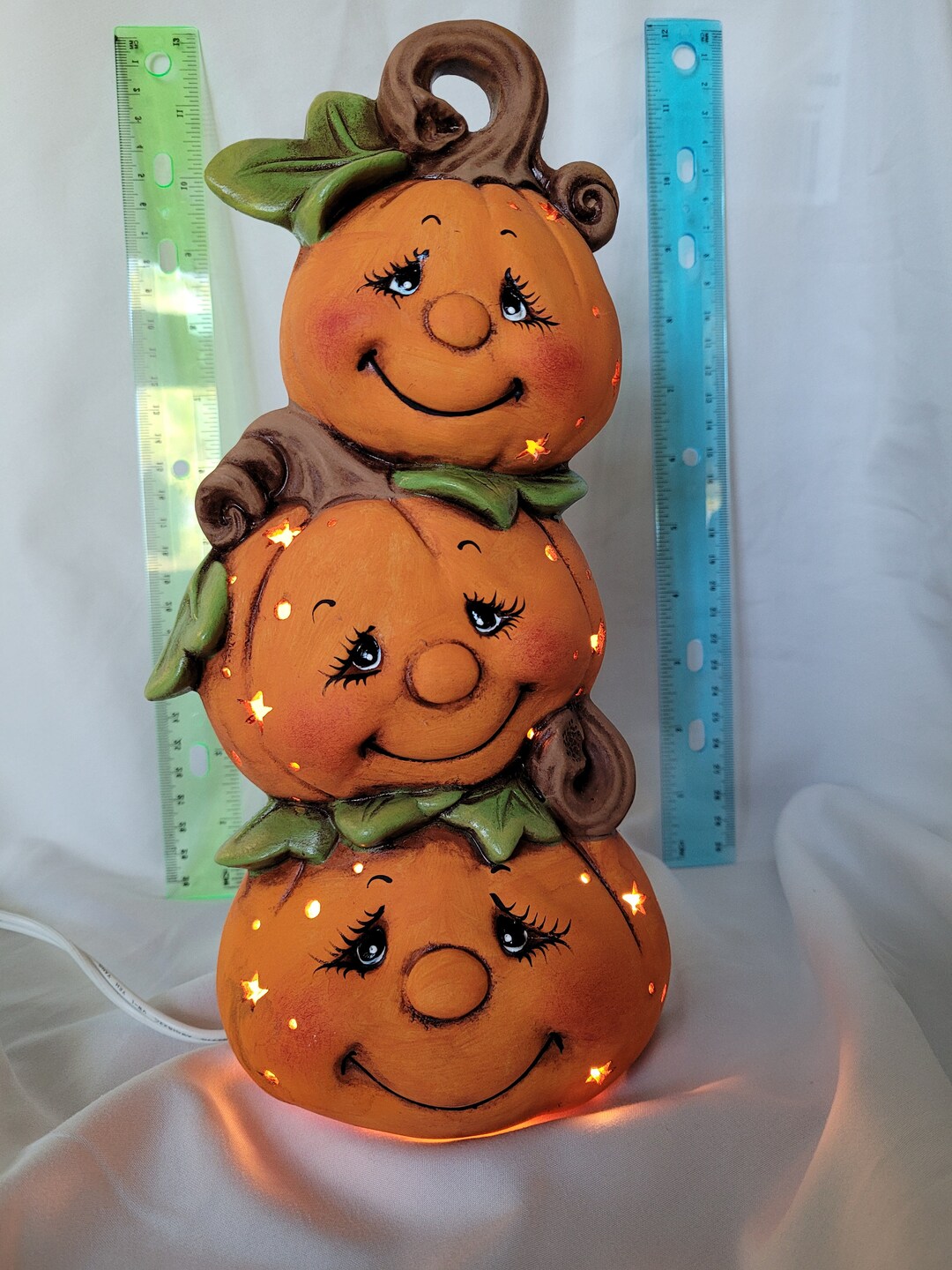 FREE USA Shipping! Large Pumpkin Stack Light-up! Custom Painted Ceramic ...