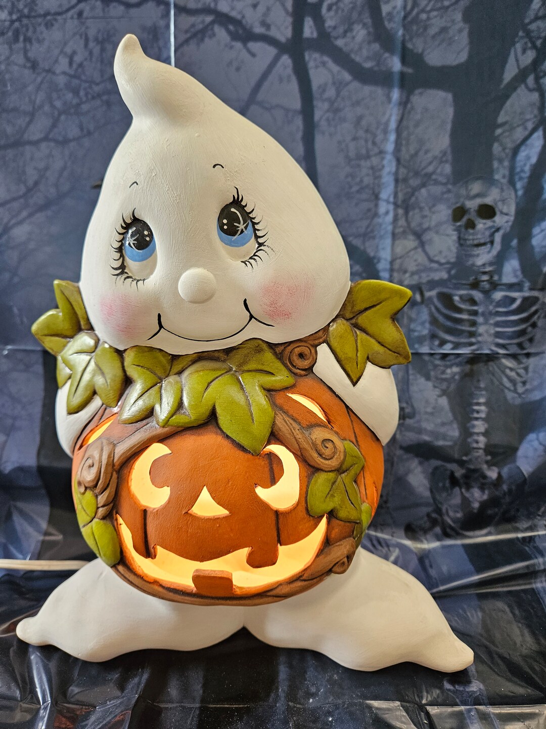 FREE USA Shipping! Large Pumpkin Belly Ghost Light-up! Custom Painted Ceramic Bisque! WOW! - Etsy