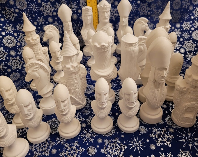 FREE USA Ship! Large Chess Set! King Arthur, Guinevere,etc! U Paint ...