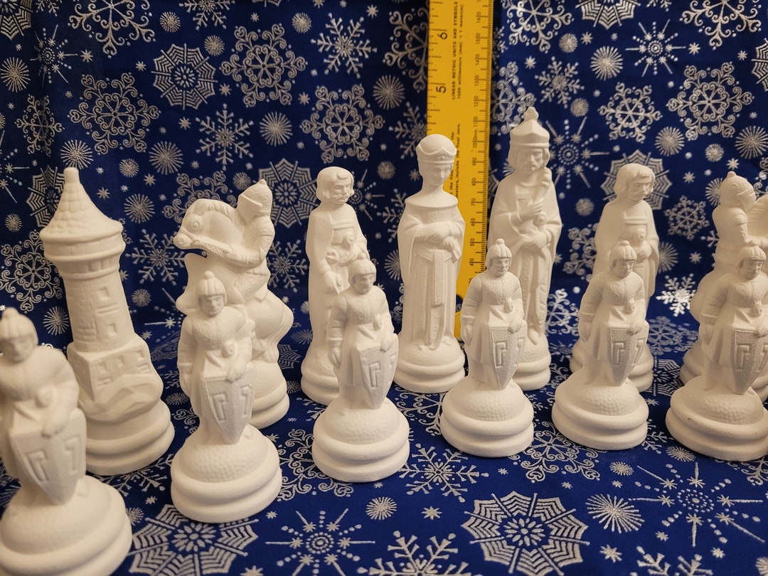 FREE USA Ship! Large 32pc Renaissance Chess Set! U Paint Ceramic Bisque ...