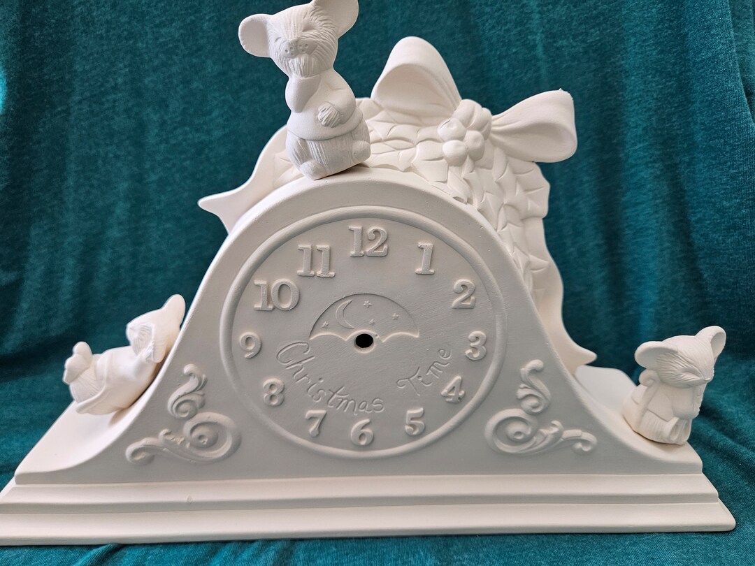 FREE USA Ship! Mice on the Mantle Clock Set! U Paint Ceramic Bisque ...