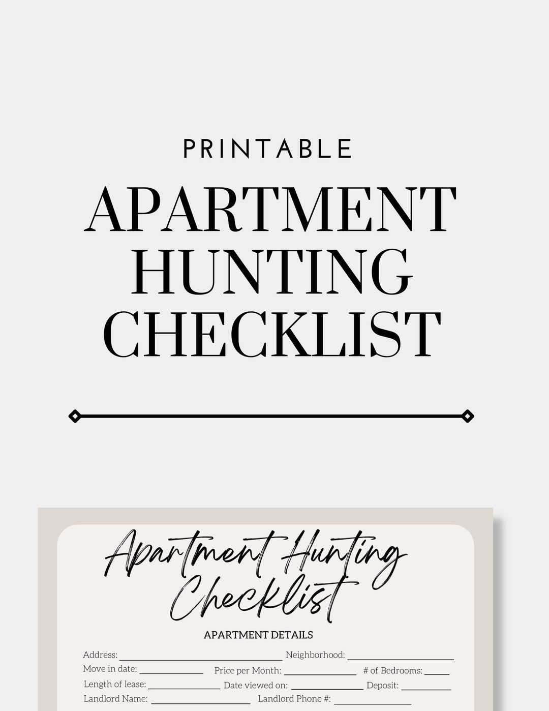 Apartment Hunting Checklist - Neutral- (PDF) Printable - Instant ...