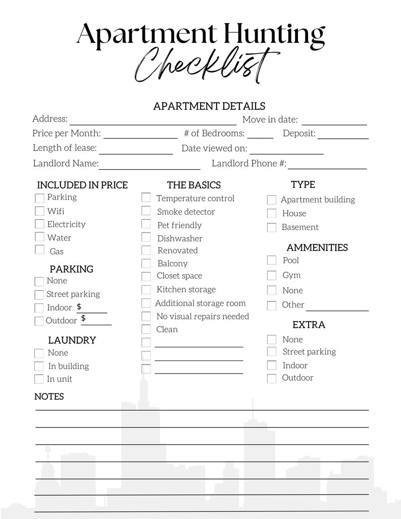 Modern Apartment Hunting Checklist - (PDF) Printable - Instant Download ...