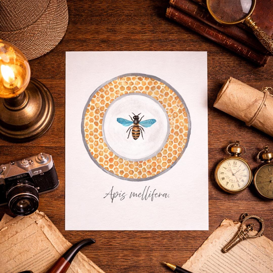 Young Sherlock Bee Art Print, Apis Mellifera Watercolor, Dark Academia ...