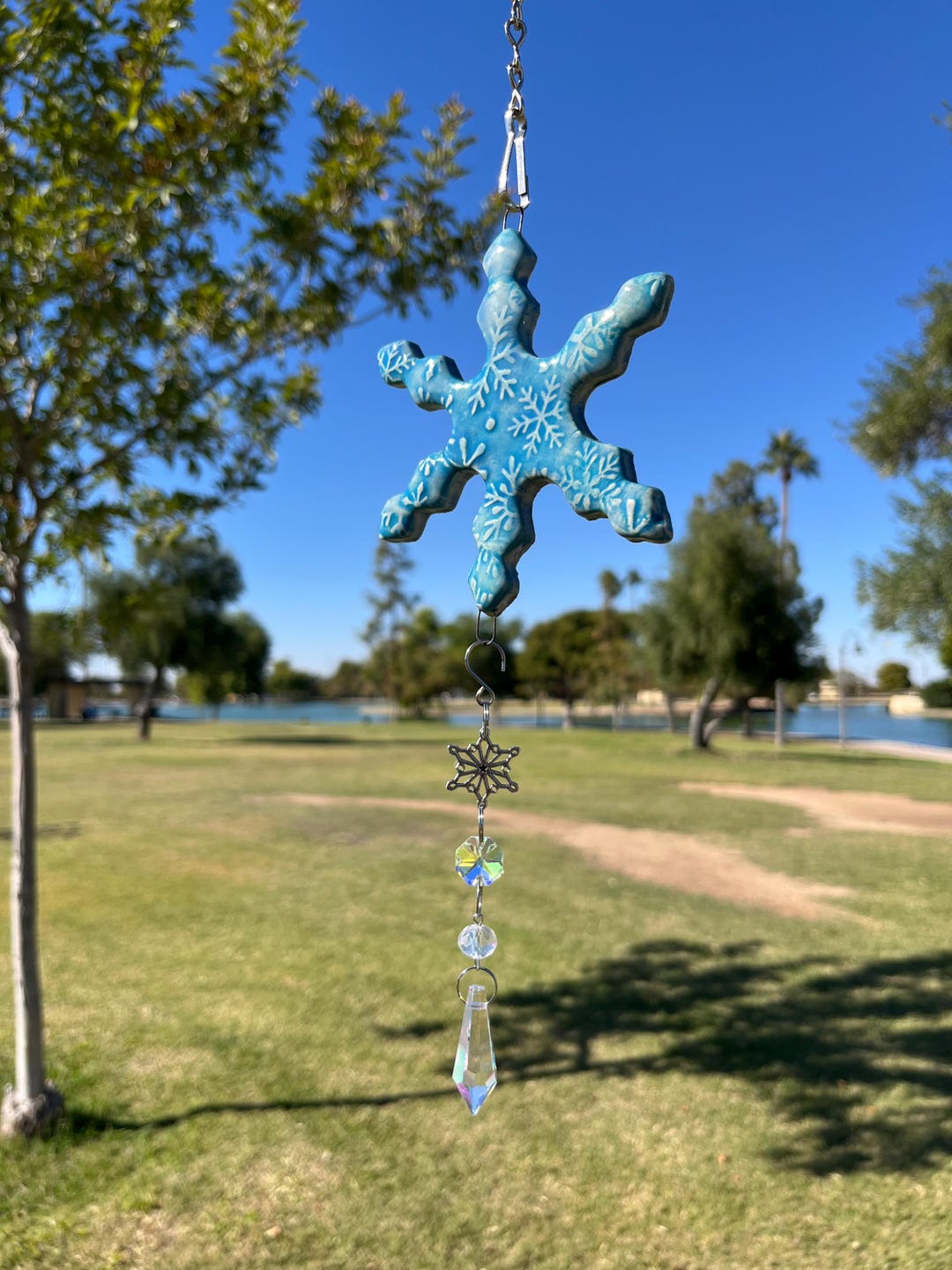 Handmade Ceramic Snowflake Sun Catcher, Yard Art, Garden Decoration ...
