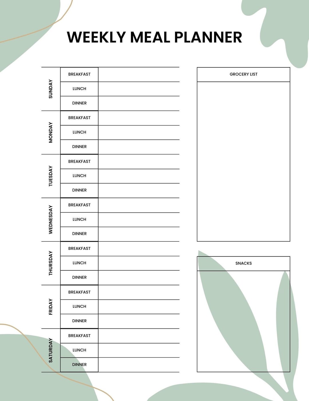 Digital Weekly Meal Plan Etsy