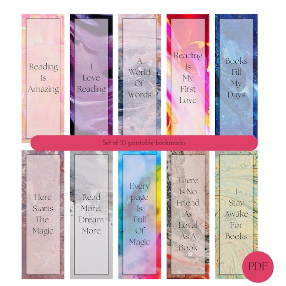 10 Printable Bookmarks Printable Bookmark Set Bookmarks - Etsy