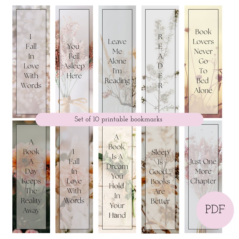 Printable Bookmarks, Printable Bookmark Set, Bookmarks, Digital ...