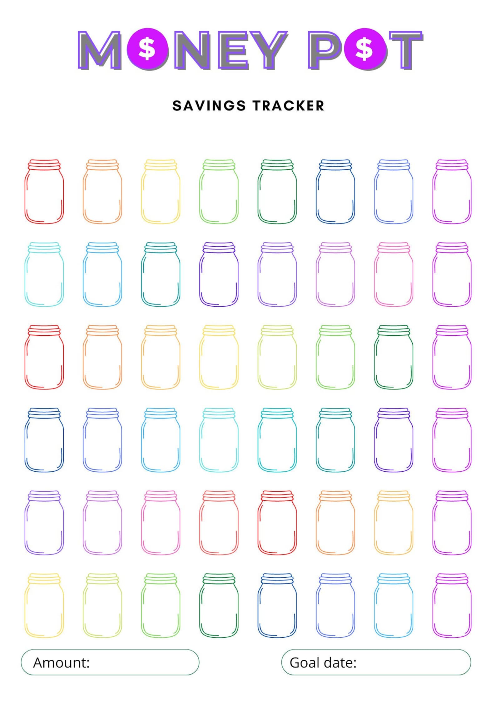 Fun Printable Money Saving Tracker Challenge. Pot Tracker. Digital ...