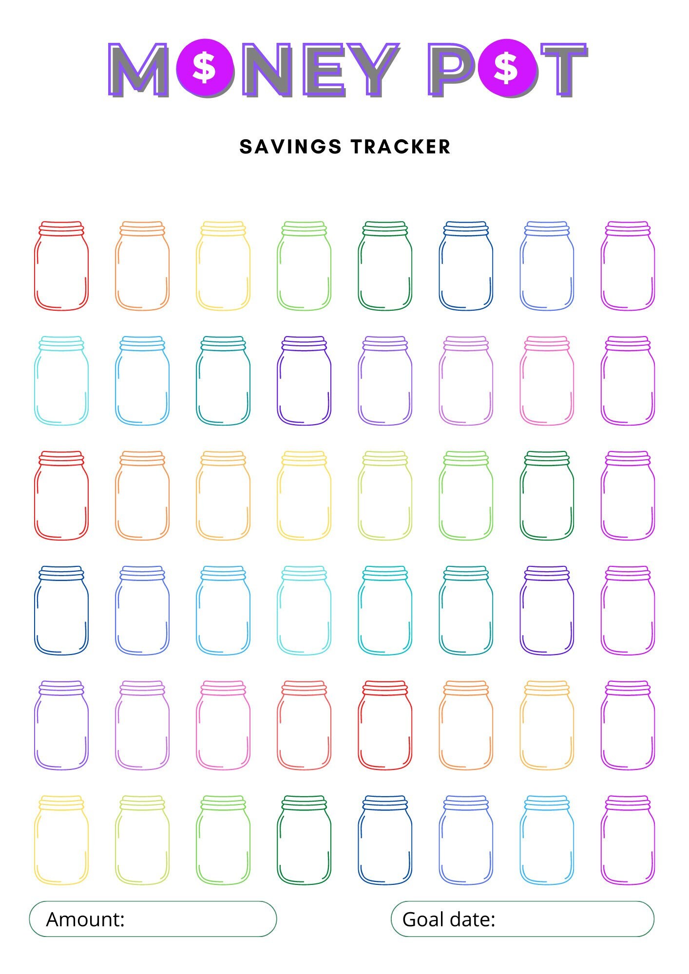 Fun Printable Money Saving Tracker Challenge. Pot Tracker. Digital ...