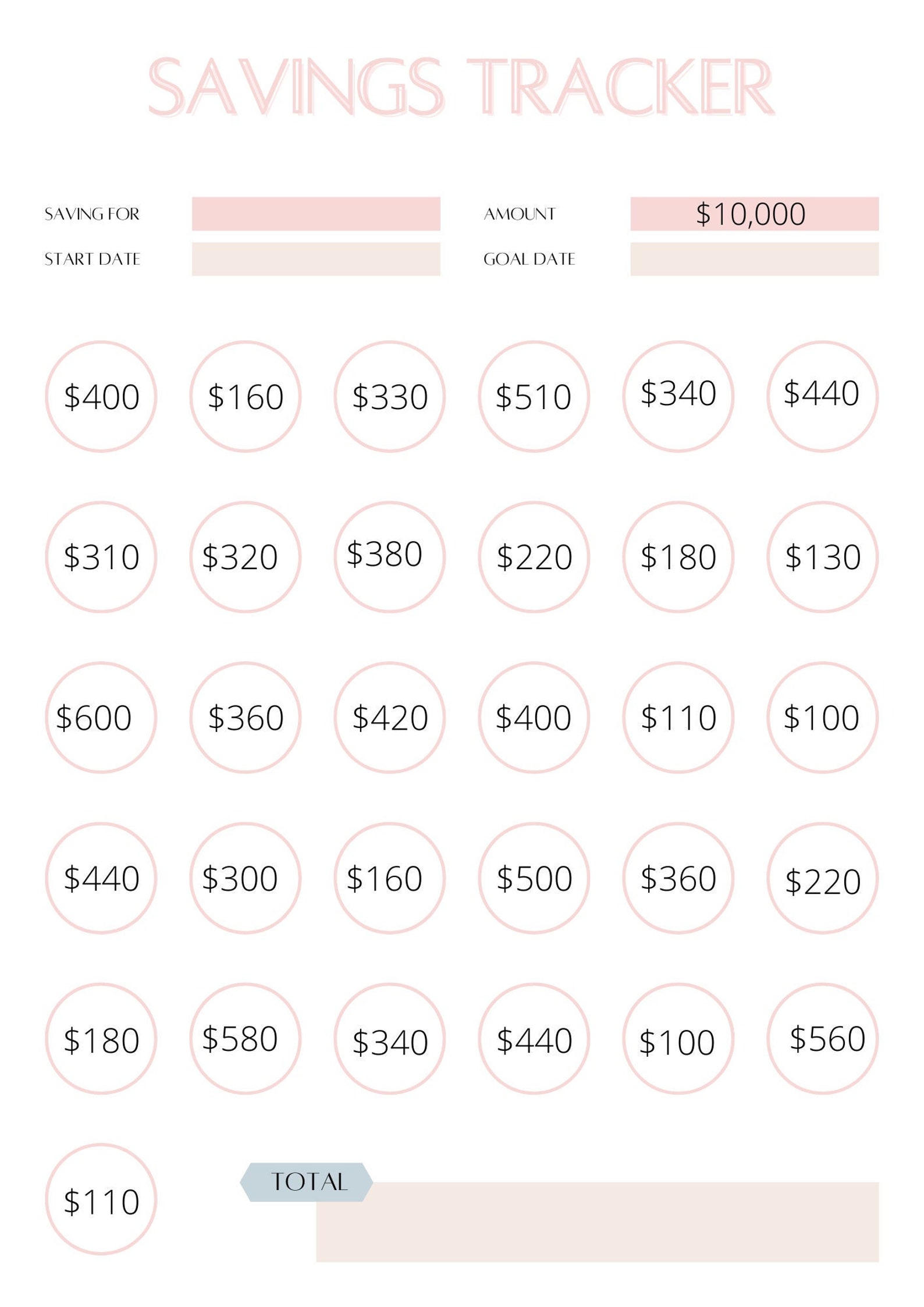 Fun Printable Savings Tracker Challenge, Instant Download, Minimal ...