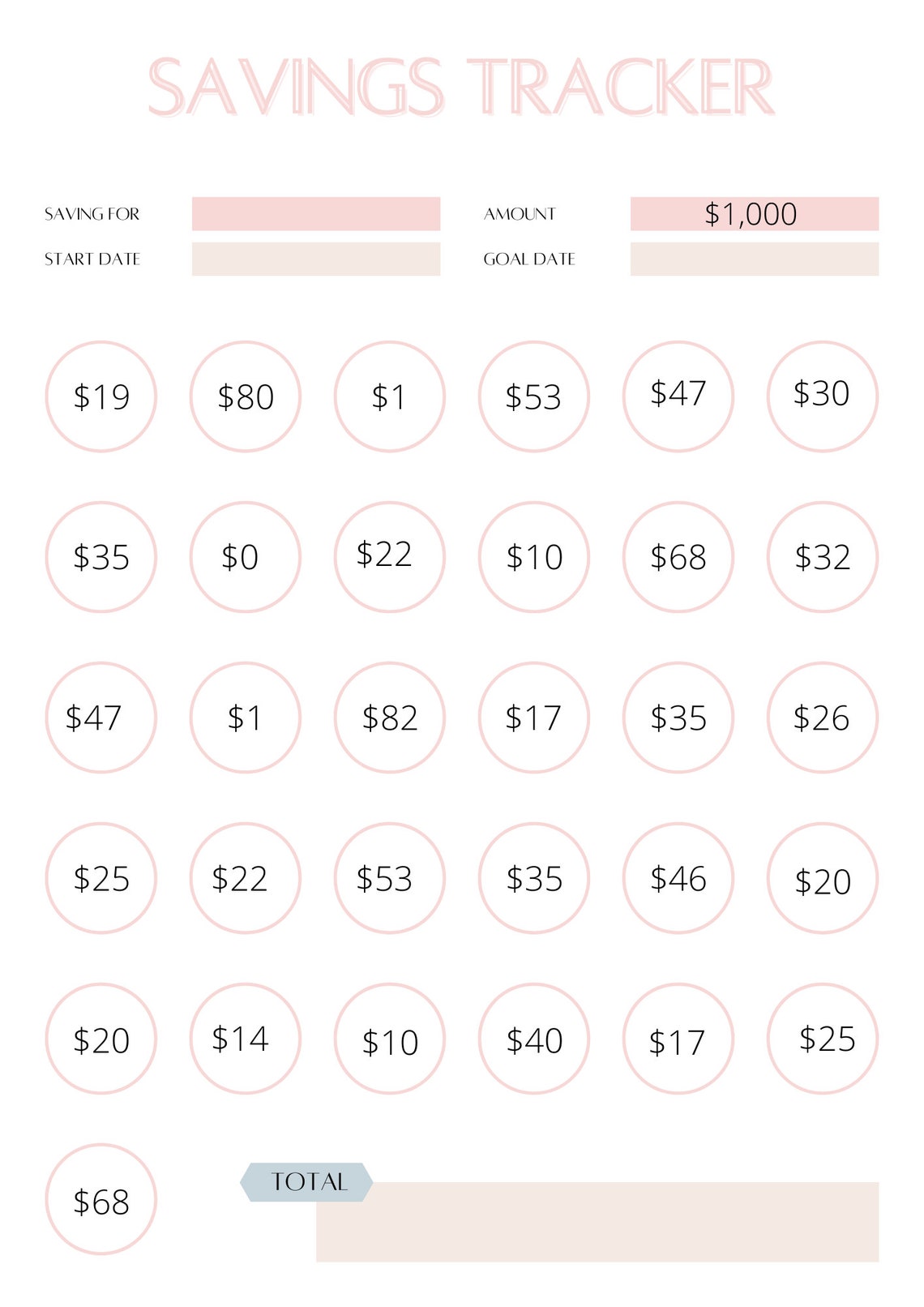 Fun Printable Savings Tracker Challenge, Instant Download, Minimal ...