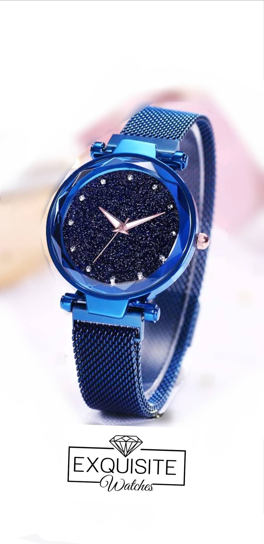 Starry Effect Electric Blue Quartz Watch - Etsy
