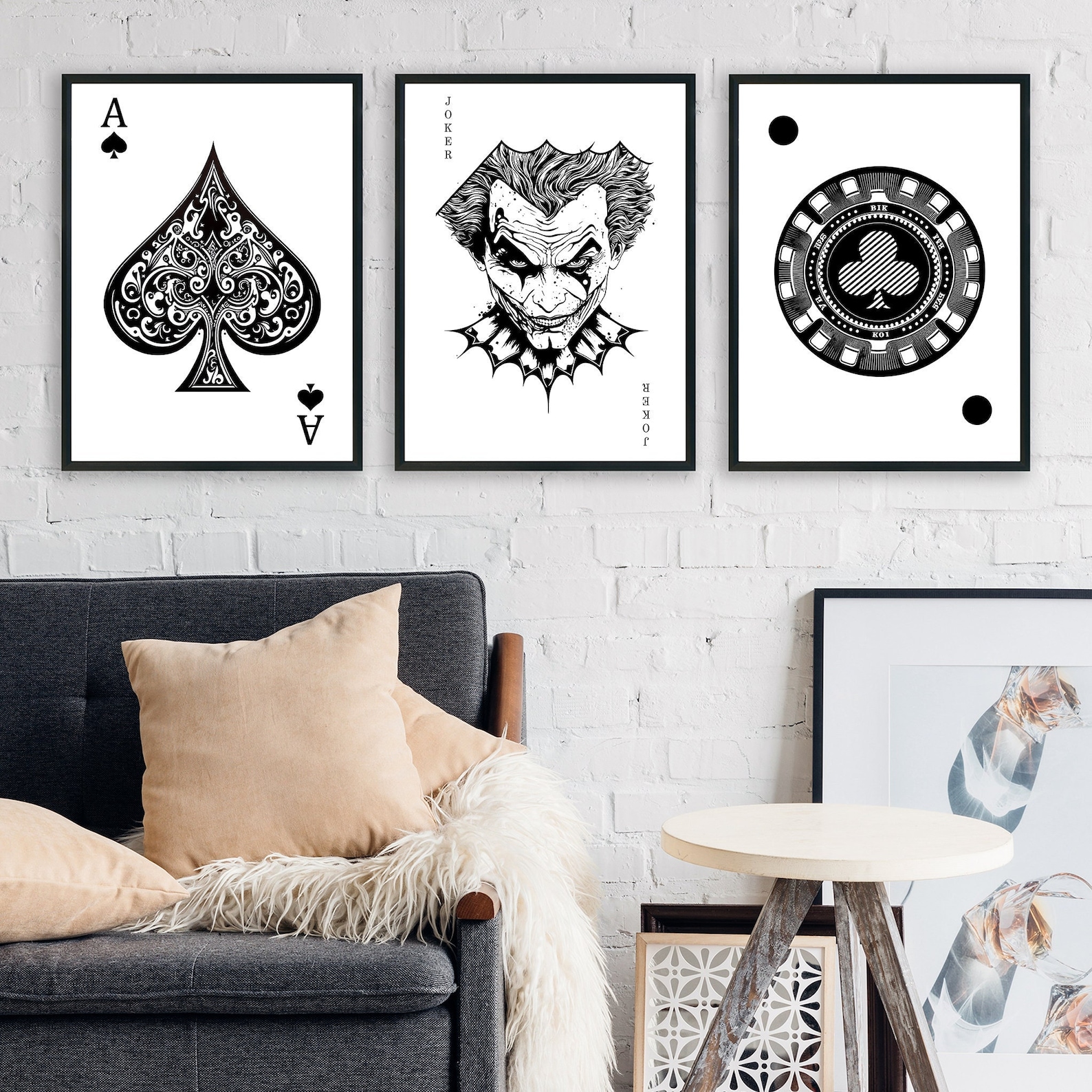 Poker Wall Art Set Printable Multi Canvas Panels Royal Flush Playing ...