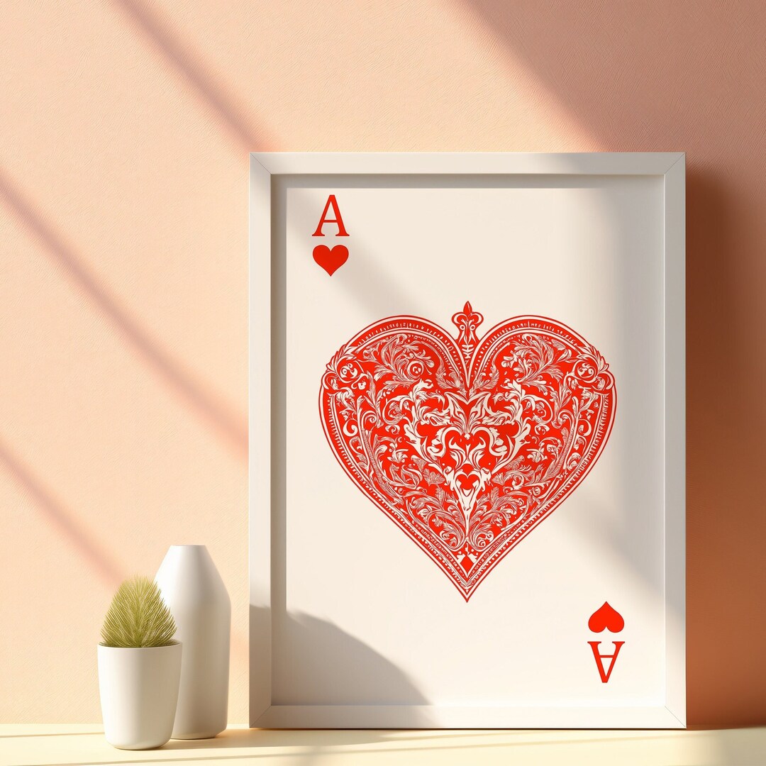 RED ACE of HEARTS Printable Wall Art Red Vibrant Romantic Love Good ...