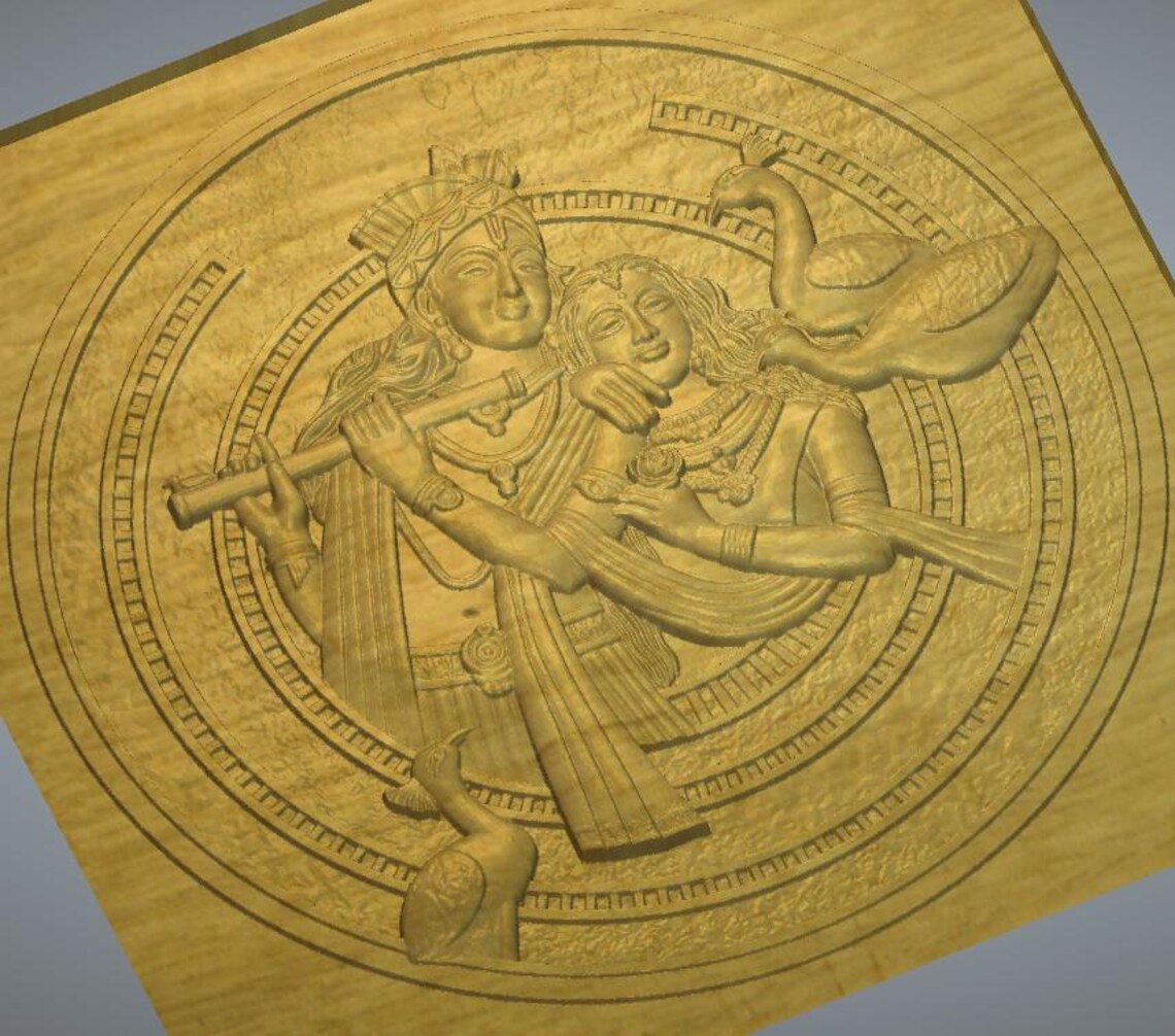 Radha Krishna 3D Relief CNC Design | Round Wall Mural | STL & RLF ...