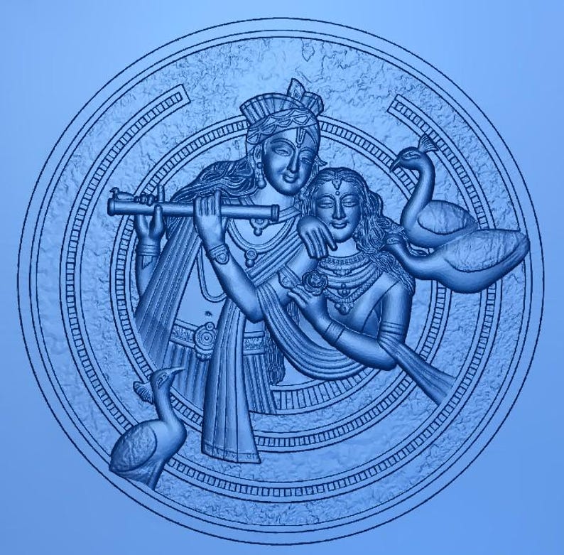 Radha Krishna 3D Relief CNC Design | Round Wall Mural | STL & RLF ...
