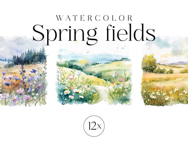 Spring Watercolor Landscape Clipart Set for Scrapbooking and ...