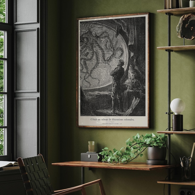 Captain Nemo Octopus Print – Jules Verne Nautilus Poster, Vintage ...
