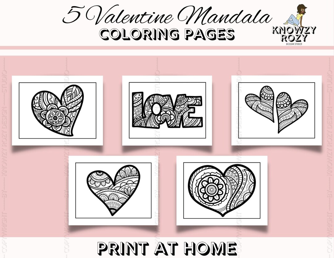 5 Valentine Mandala Coloring Pages - Etsy