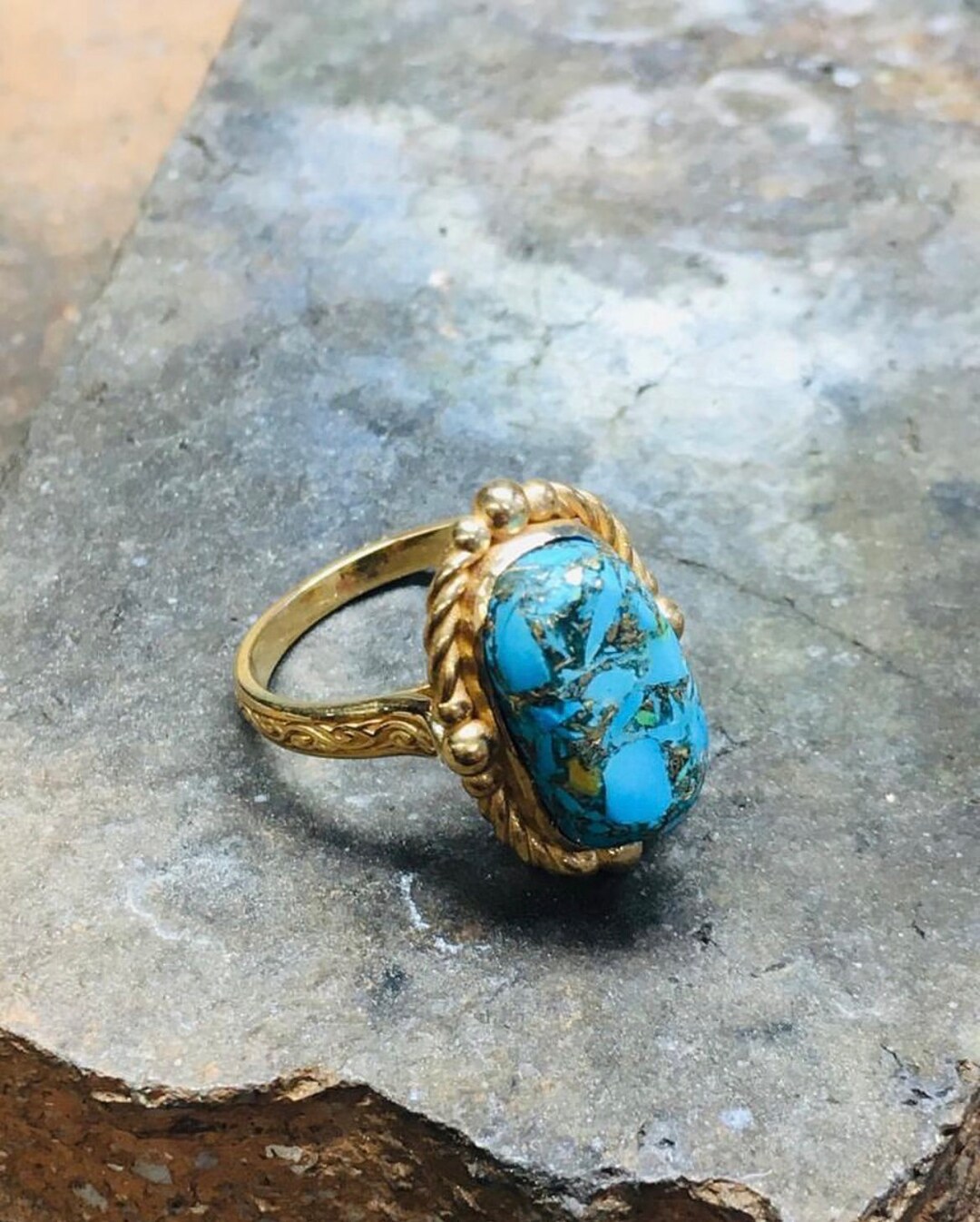 14K Gold Turquoise Ring - Etsy