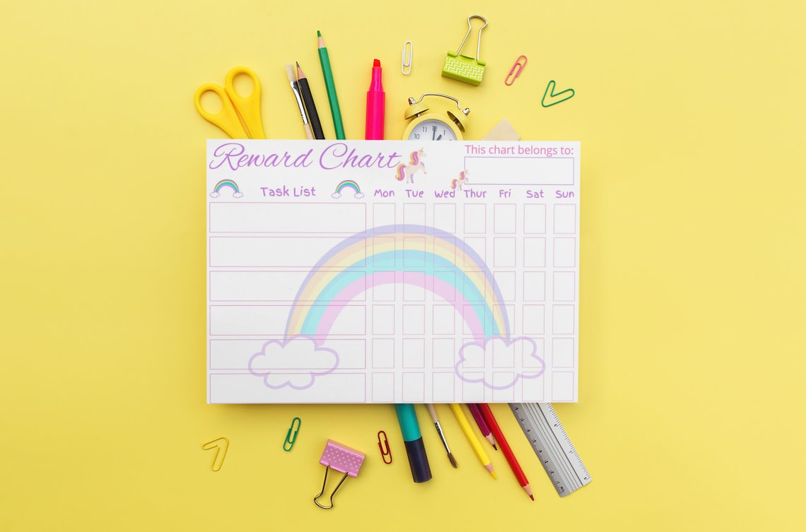 Rainbow Unicorn Reward Chart, Task Chart for Children, Reward Chart for ...
