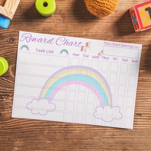 Rainbow Unicorn Reward Chart, Task Chart for Children, Reward Chart for ...