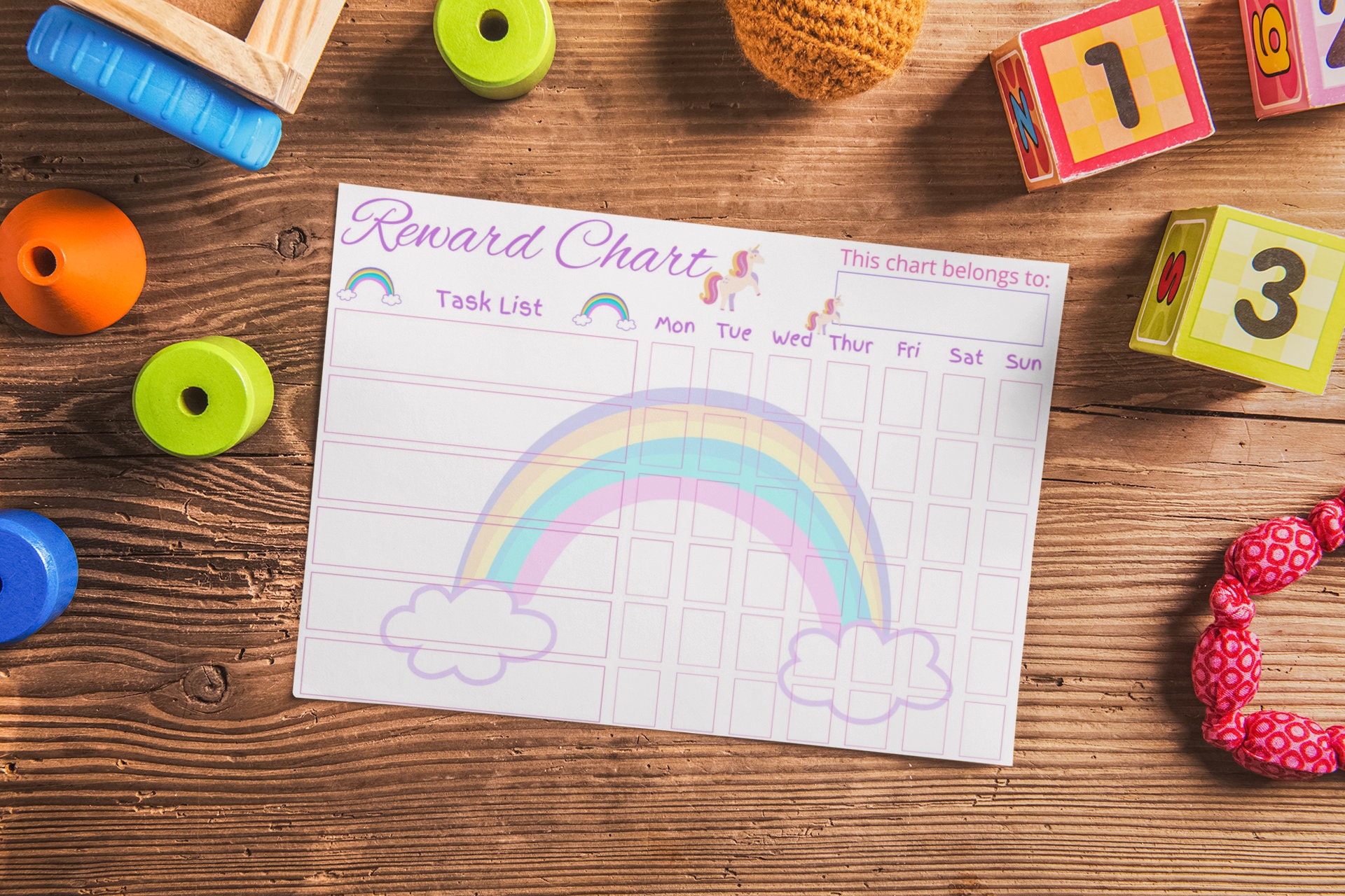 Rainbow Unicorn Reward Chart, Task Chart for Children, Reward Chart for ...