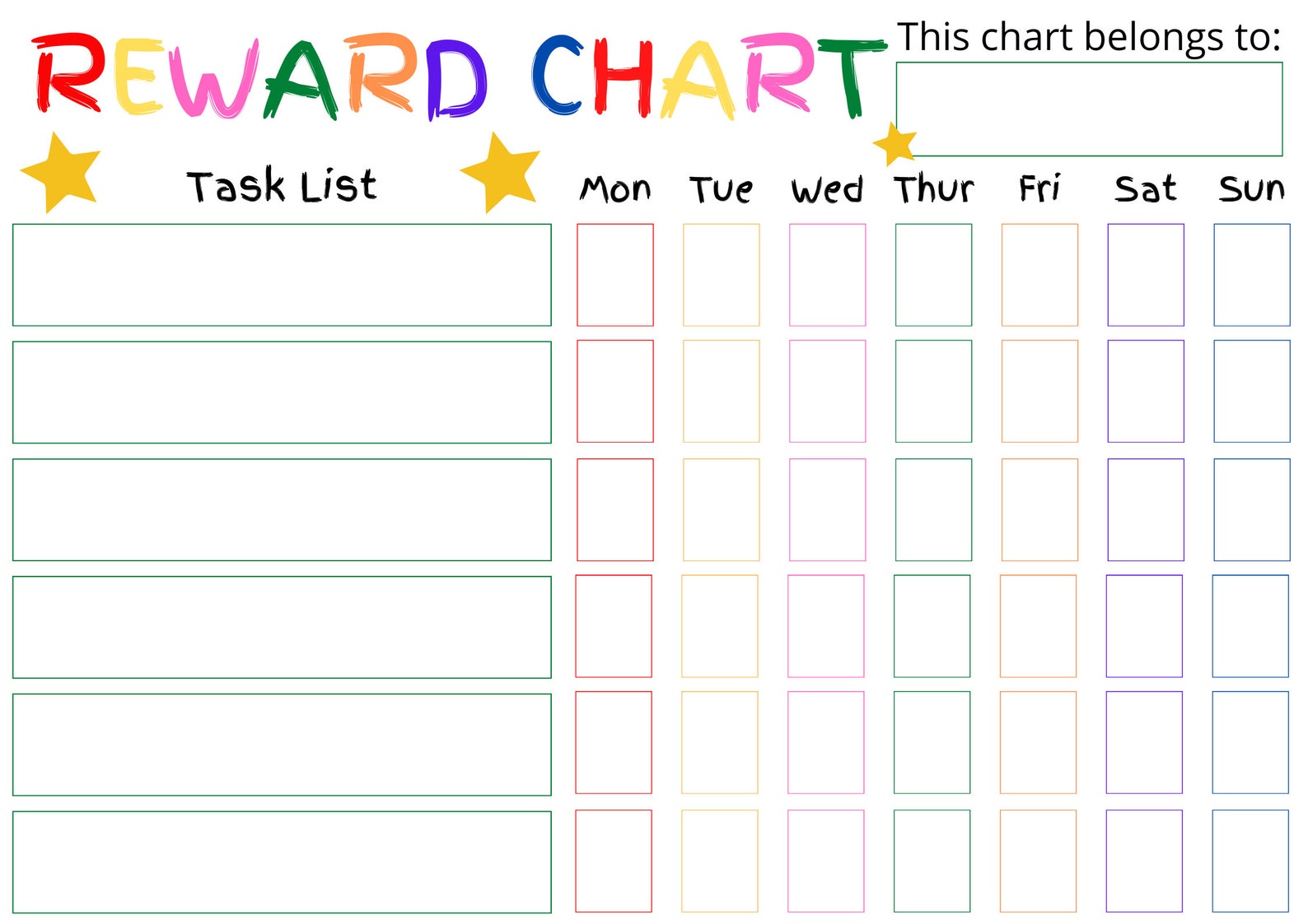 Reward Chart, Task Chart for Children, Reward Chart for Kids, Daily ...