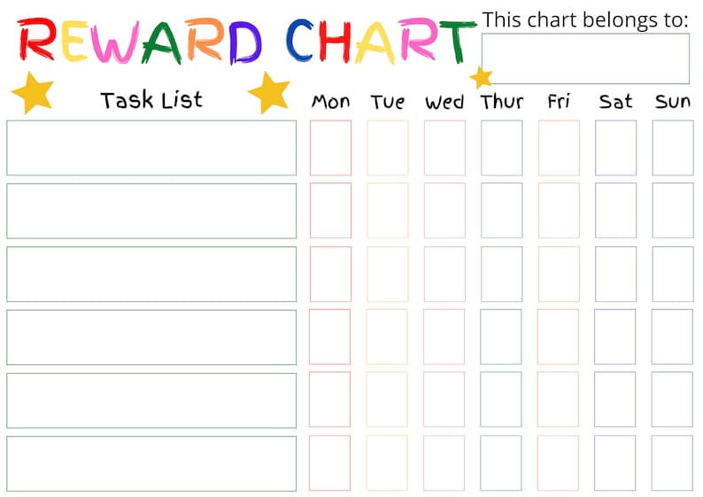 Reward Chart, Task Chart for Children, Reward Chart for Kids, Daily ...