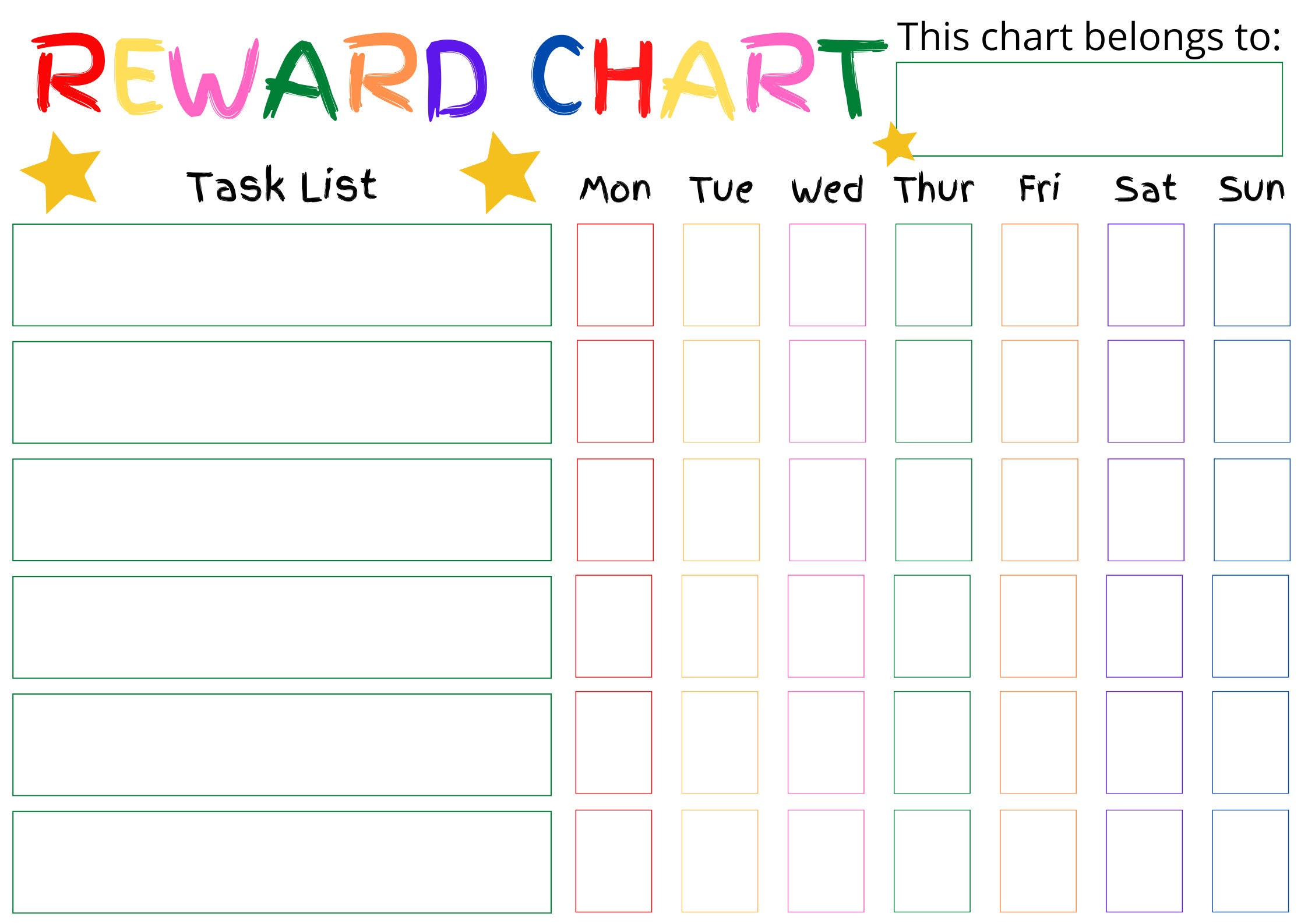 Reward Chart, Task Chart for Children, Reward Chart for Kids, Daily ...